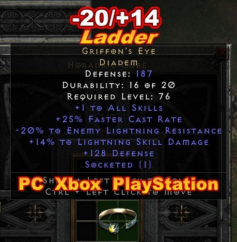 Griffon's Eye ⭐ Ladder S12 20/14 Clean Diablo II Resurrected D2R SC PC ...
