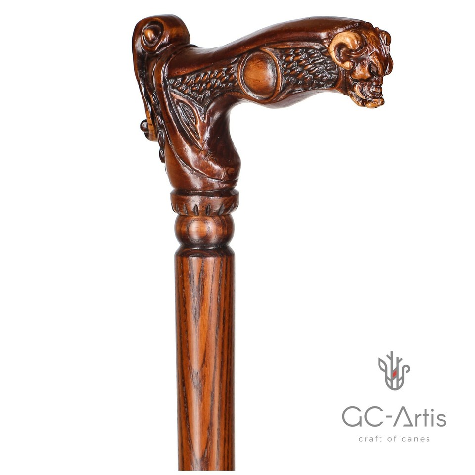 Wooden Walking Stick Cane Boar Head Hand Carved gift for men women old ...