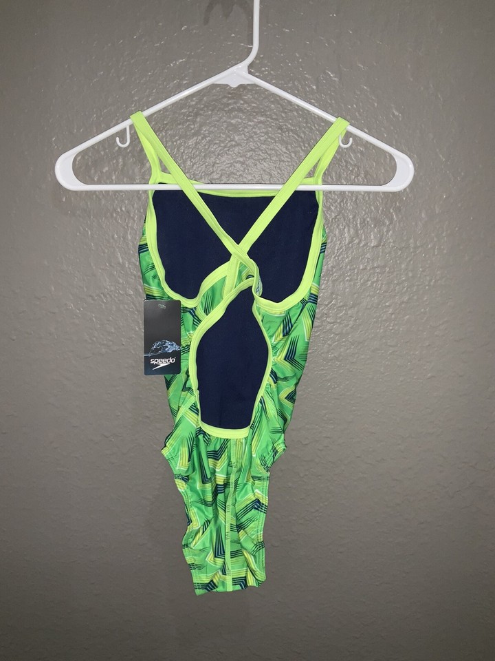 SPEEDO PRO LT Girls Lime Green Print Flyback One Piece Swim Suit 6/32 ...