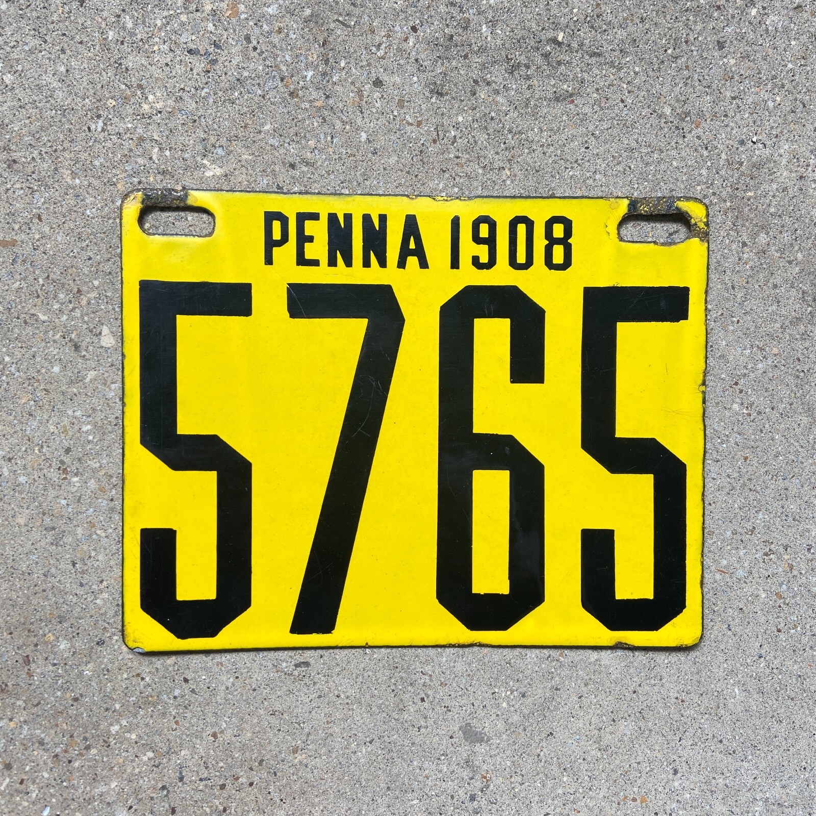 1908 Pennsylvania Porcelain License Plate 5765 NICE High Quality Penna ...