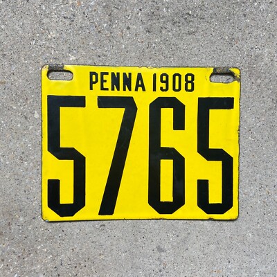 1908 Pennsylvania Porcelain License Plate 5765 NICE High Quality Penna ...