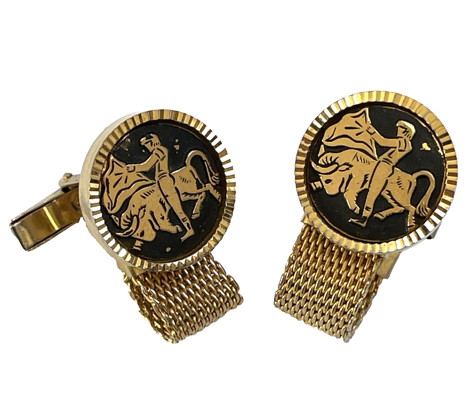 Vintage mesh cufflinks wrap around Spanish bull fight matador design ...