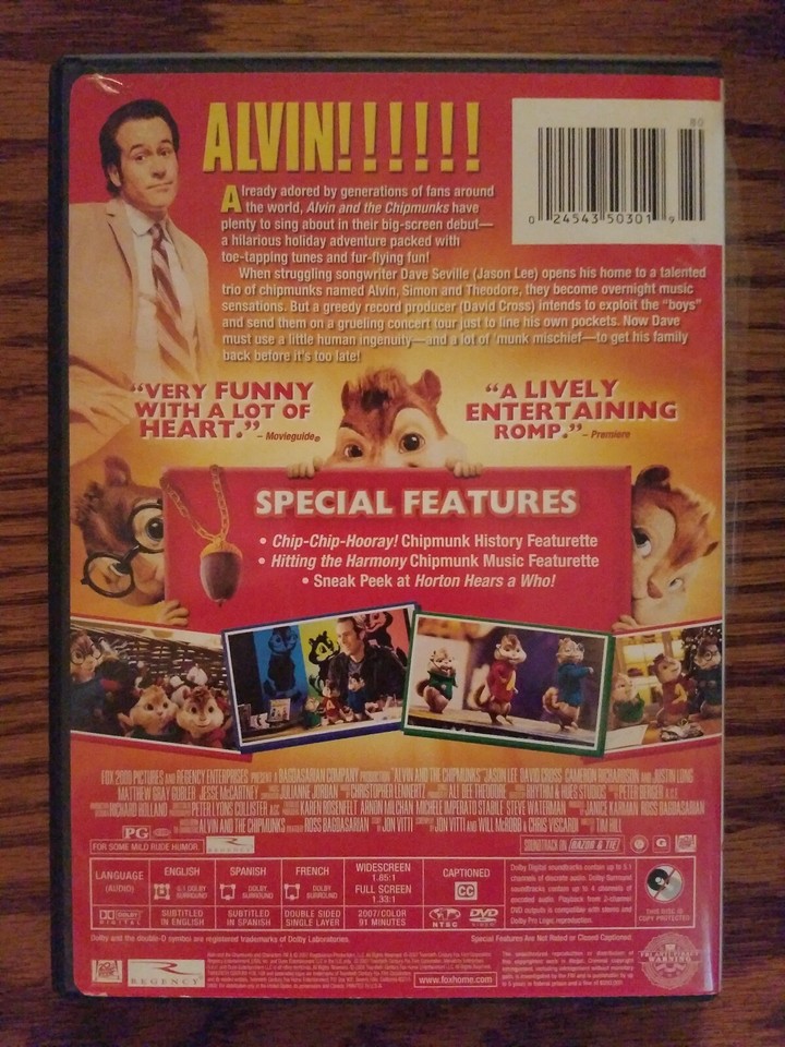 Alvin and the Chipmunks (DVD, 2008 Dual Side) Jason Lee 24543503019| eBay