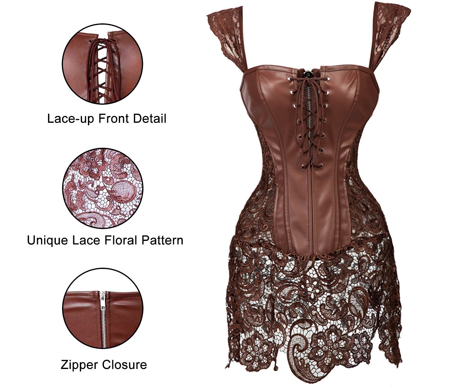 Lady Steampunk Faux Leather Lace Up Corset Dress Boned Basques Sexy ...