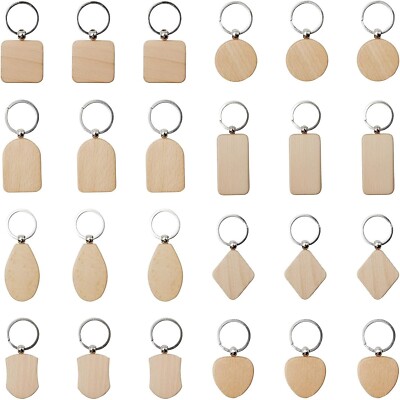 24 Pcs DIY Blank Wooden Keychains - Natural Wood Key Rings for Crafts ...