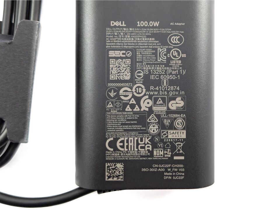 Genuine Dell 100W Type-C Charger Power Supply AC Adapter UK Cable JC22F ...