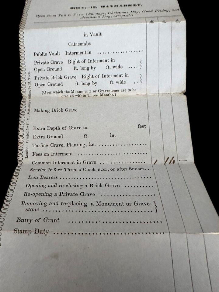 Burial Cemetery Receipt 1863 England Antique Funeral Ephemera Henry ...