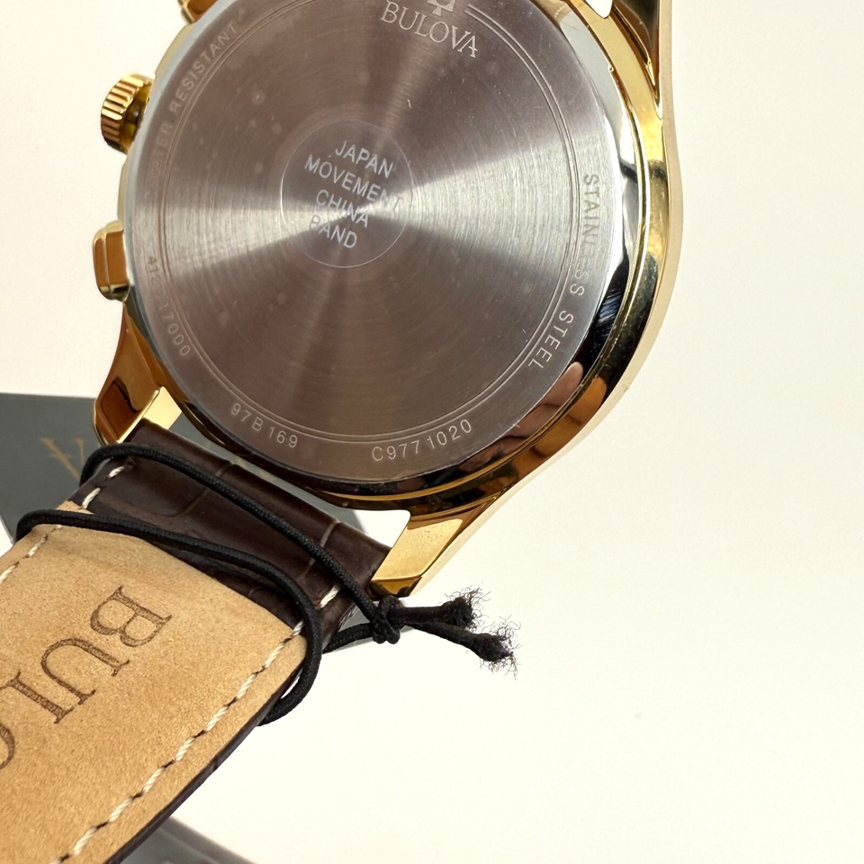 Bulova Wilton Classic 46mm White Dial Brown Leather Quartz Men's Watch ...