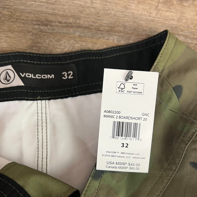 VOLCOM Men's 34 Board Shorts Manic 2 Green Army Camo Print Surf for ...
