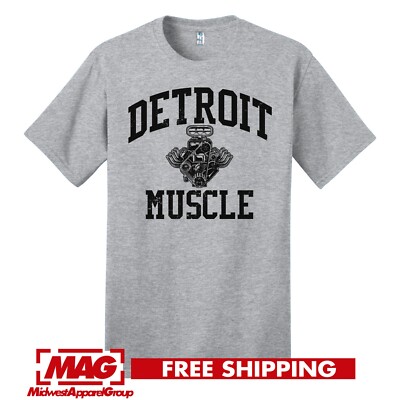 DETROIT MUSCLE DEPT CLASSIC GRAY T-SHIRT Tigers Lions Pistons Motor ...