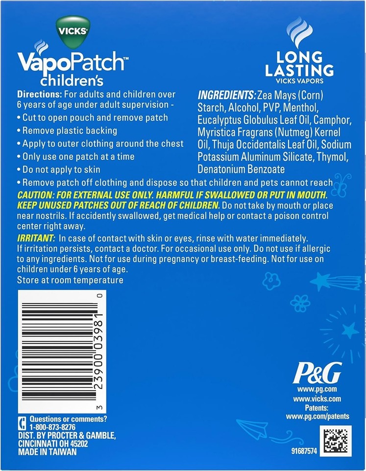 (6PK) Vicks Children's VapoPatch, 5 Wearable Aroma Patches ...