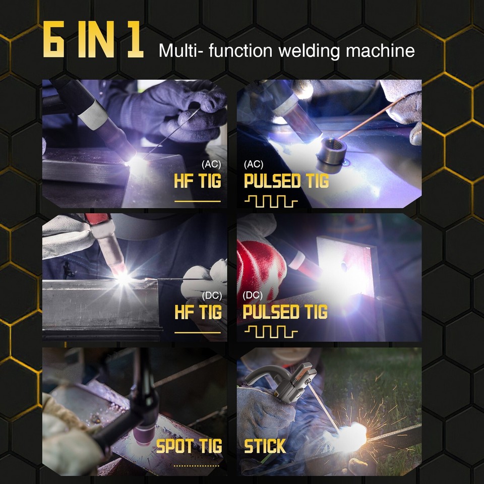 200A 6-in-1 TIG Welding Machine Pulse Aluminum Pro Welder for Beginner ...