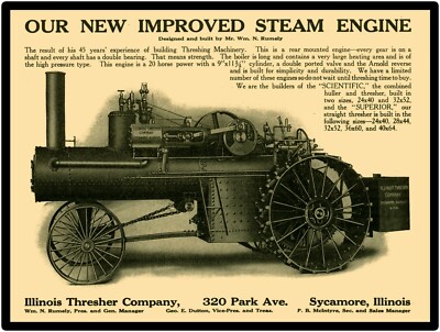 Illinois Steam Traction Engine Tractor New Metal Sign: LARGE SIZE 12 X ...
