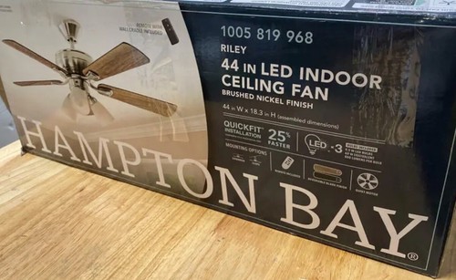 Hampton Bay Riley 44 in. Indoor LED Brushed Nickel Ceiling Fan with ...