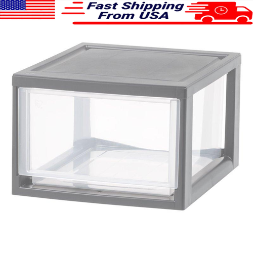 14.5 Quart Stackable Storage Drawers Gray Clear Plastic Modular ...