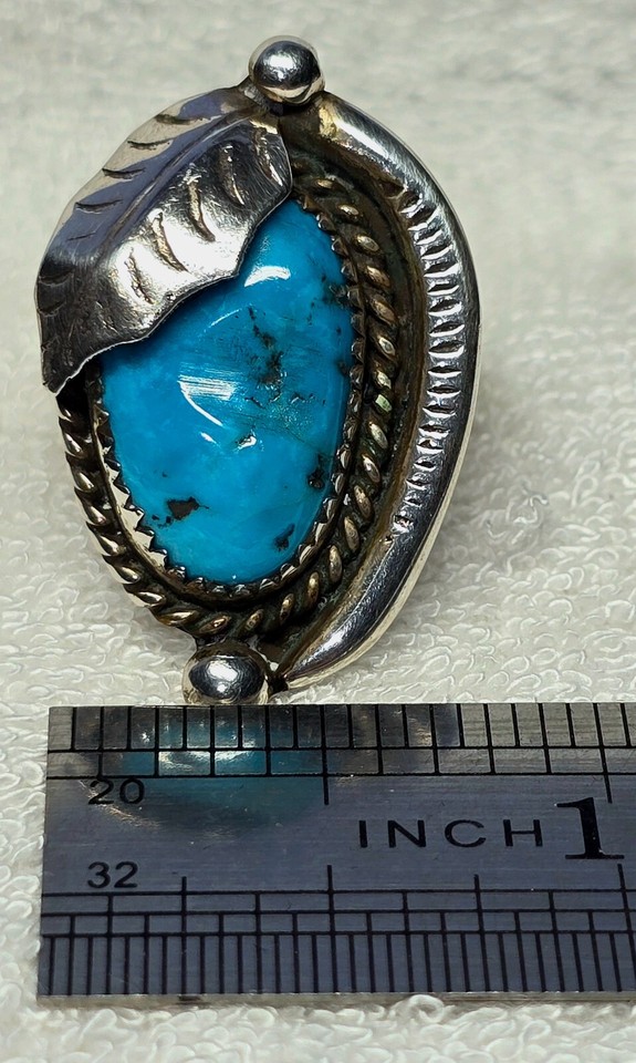 Vintage Ramon Platero Handmade Sterling Silver Gem Turquoise Ring 9.25 ...