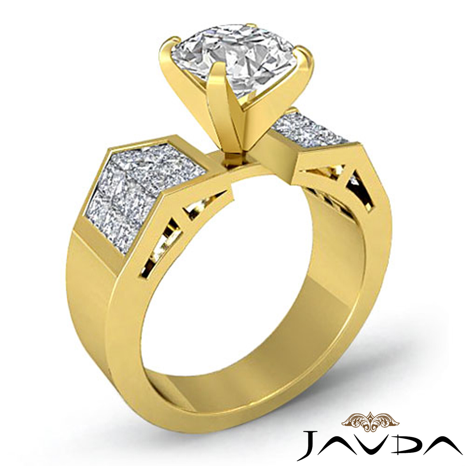 Filigree Prong Invisible Setting Round Diamond Engagement Ring GIA I ...