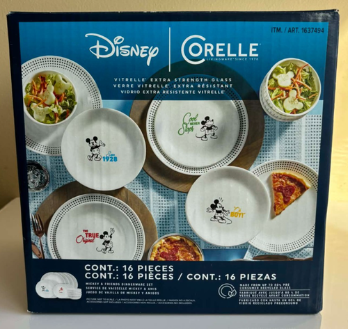 Disney Corelle Vitrelle Extra Strength Glass Mickey Friends Dinnerware ...