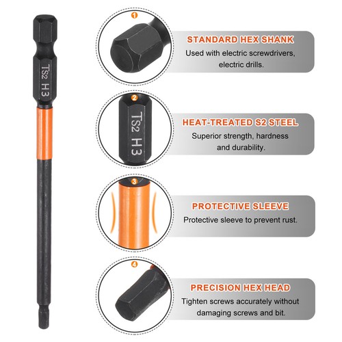 H3 Hex Head Drill Bit Wrench 3mm Flat Tip 1/4" Shank 100mm Long ...