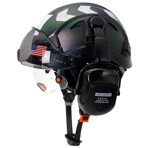 Construction Hard Hat W/ Earmuffs Visor Built In Goggles Reflective ...