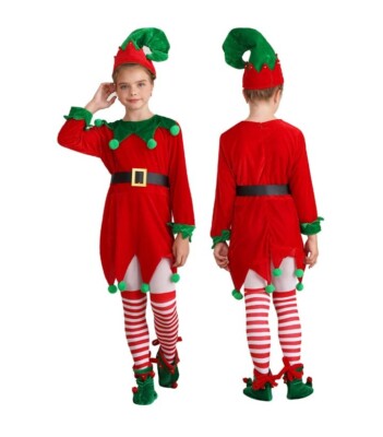 US Girls Kids Christmas Elf Costume Set Elf Dress up Santa's Helper ...