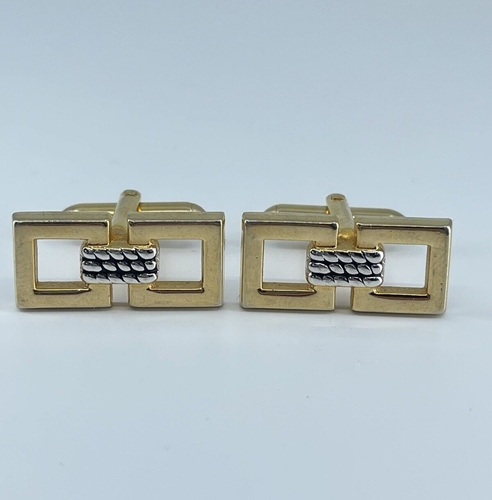 Vintage Swank rectangle cufflinks gold and silver tone joined squares 3 ...