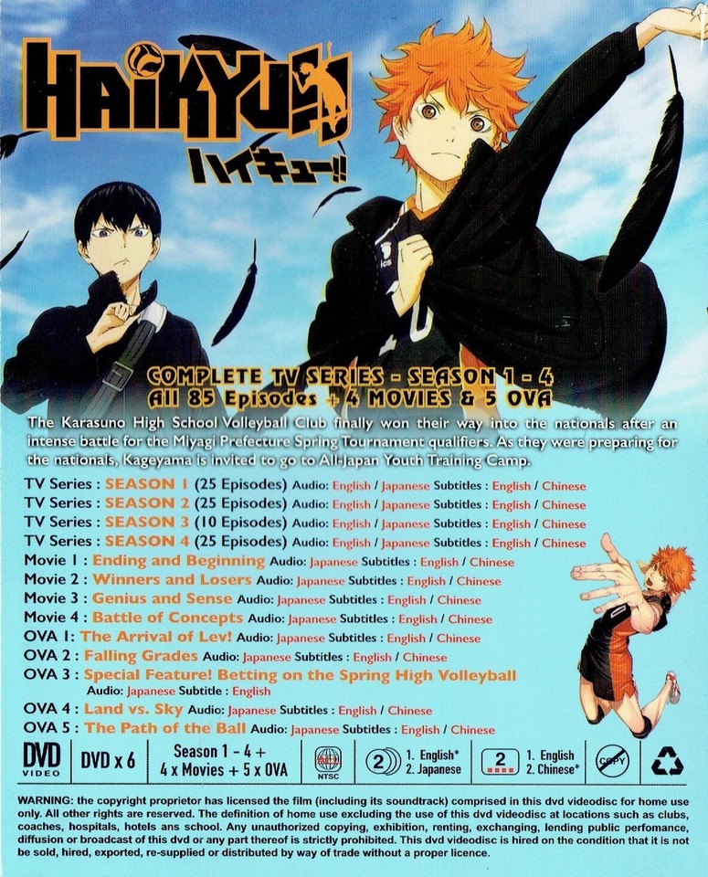 HAIKYU !! (SEASON 1-4)( HAIKYŪ ) - ANIME TV DVD (1-85 EPS+5 OVA+4 MOVIE ...