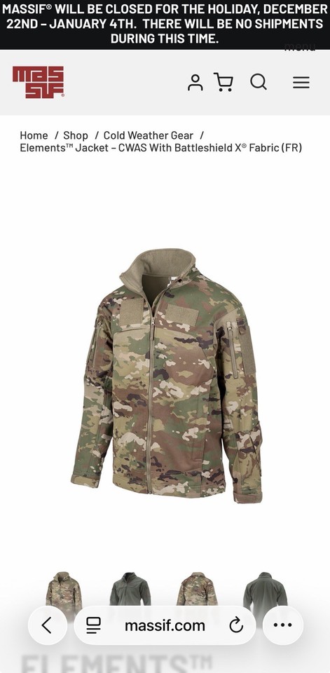 NEW In Bag With Tags MASSIF Elements Jacket CWAS Cold Weather Aviation ...