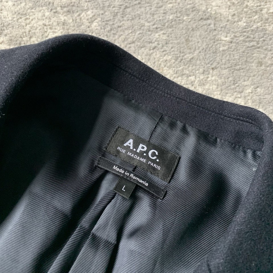 APC Mens Wool Coat Navy Large Visconti Single Breast Three Button ...