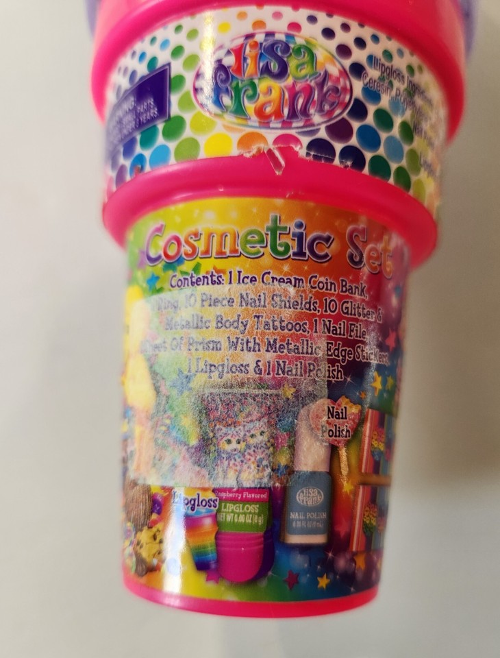 New Vintage Lisa Frank Ice Cream Cone Piggybank Cosmetic Set Stickers ...
