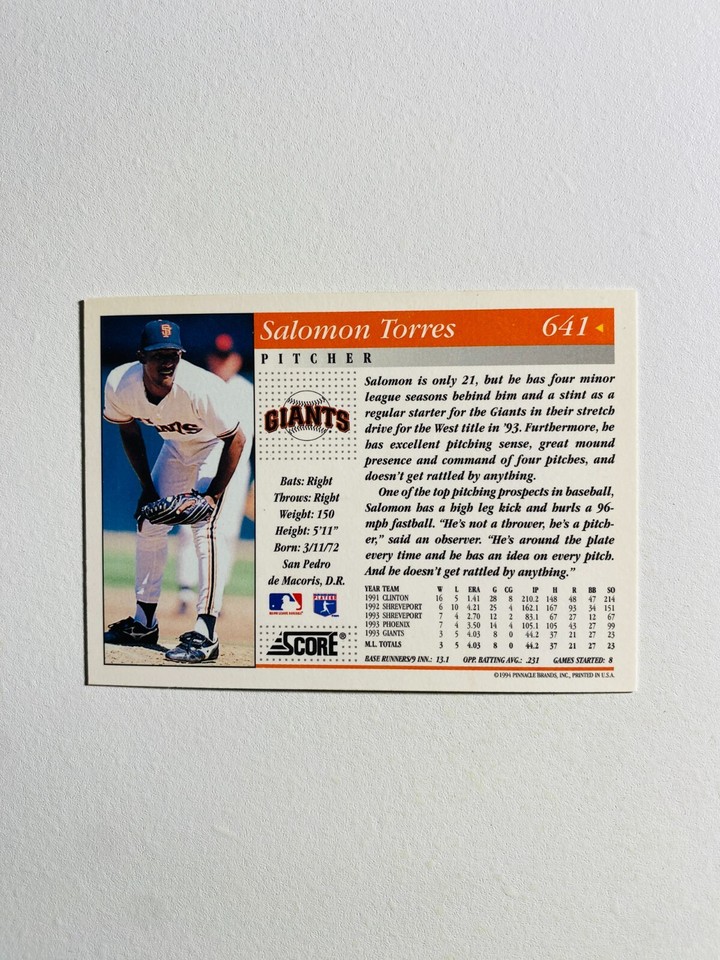 1994 SCORE #641 SALOMON TORRES ROOKIE NM-MT MLB BASEBALL CARD | eBay