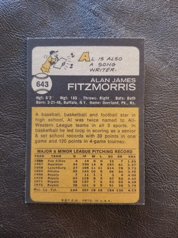 AL FITZMORRIS 1973 TOPPS BASEBALL CARD #643 KANSAS CITY ROYALS | eBay