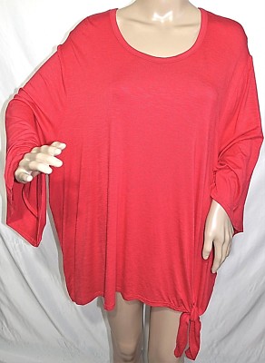 N Touch Women Plus 3x Asym Hi Lo Red Tunic Top Blouse Shirt Sweater ...