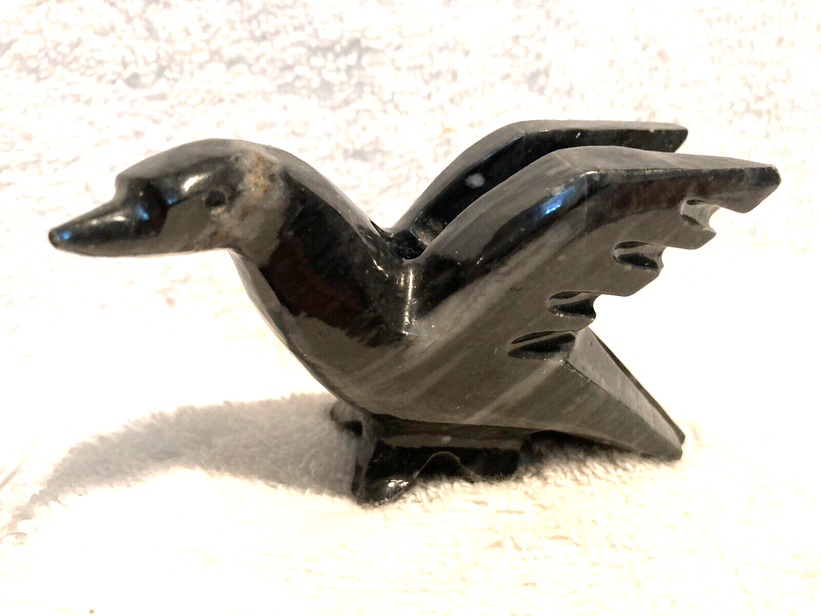 Obsidian Hand Carved Black Raven Bird Figurine 2" T x 3 1/4" x 1 ...