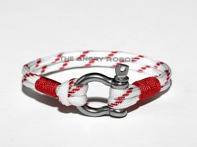 Nautical Paracord Bracelet with Shackle - Lifeguard and Red - White | eBay