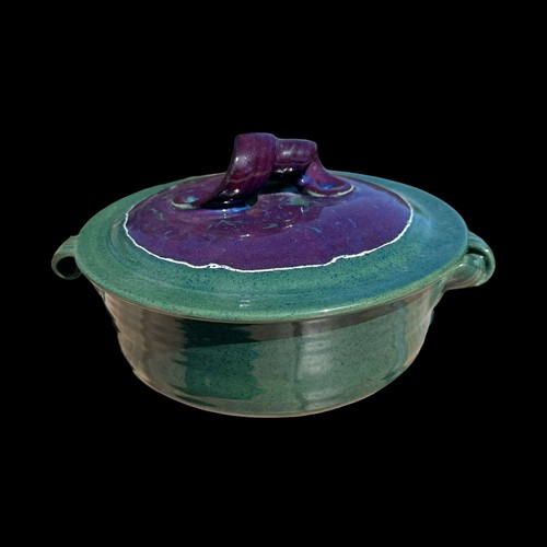 Bill Stewart Hand Thrown Pottery, Vintage Curly Handled 9" Covered ...