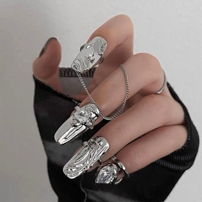 Statement Party Silver Color Nail Cover Nail Ring for Women Finger Nail ...