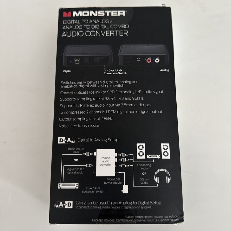 Monster Brand Digital to Analog / Analog to Digital Audio Converter New ...