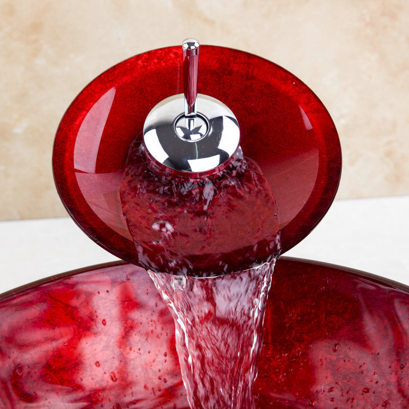 Bathroom Red Round Tempered Glass Basin Set Vessel Vanity Sink Bowl ...