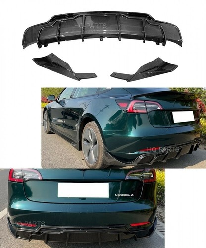 For 17-22 Tesla Model 3 Rear Bumper Diffuser Aprons Lip 3 PCS Carbon ...