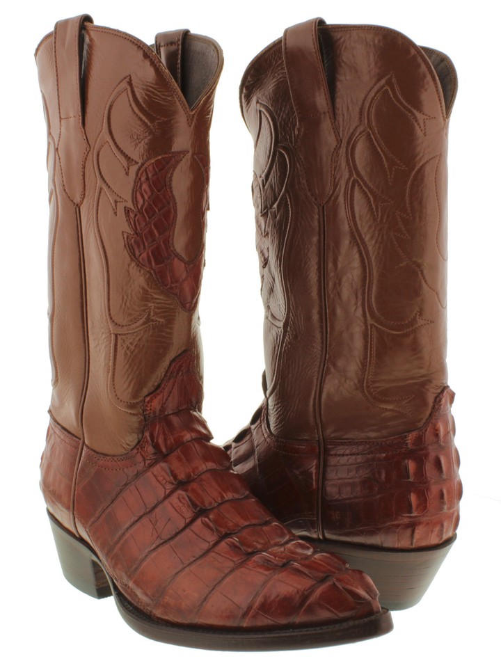 Mens Dark Cognac Alligator Skin Leather Cowboy Western Boots Size 7.5 ...