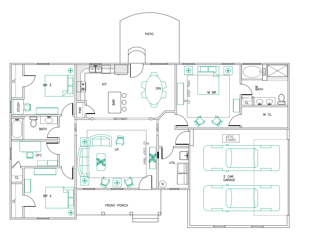 Ranch House Plans 1753 SF 3 Bed 2 Bath Open Floor Split BR (Blueprints ...