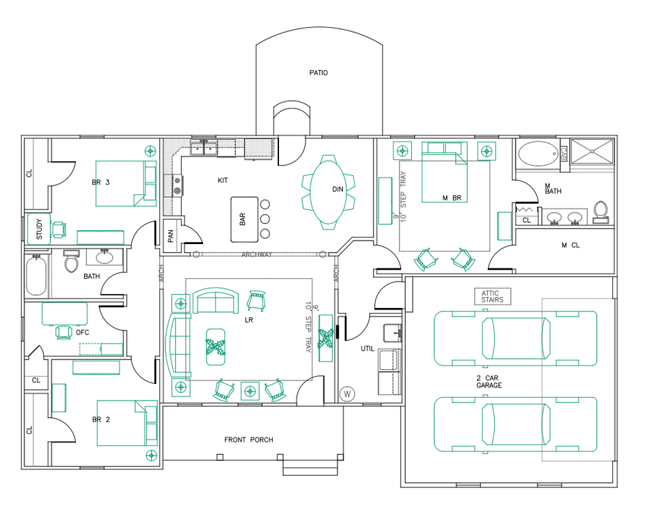 Ranch House Plans 1753 SF 3 Bed 2 Bath Open Floor Split BR (Blueprints ...