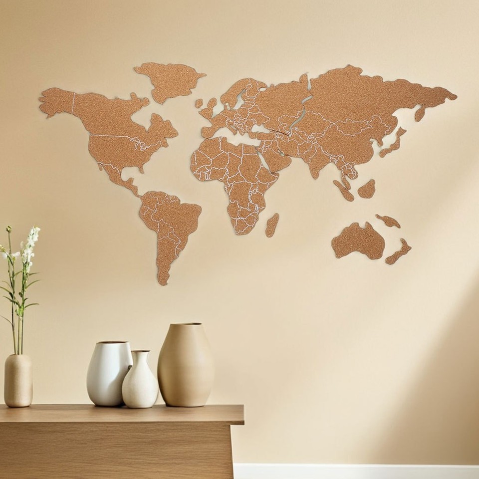 Self Adhesive Cork Board World Map Wooden Wall Decor 100 X 45.8 X 0.3 ...
