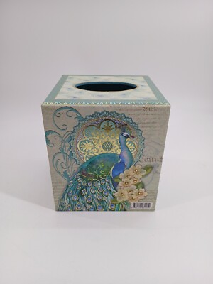 Punch Studio Tissue Box Cover Teal Peacock 5"x5"x 5.5" | eBay