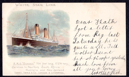 UNDIVIDED BACK COLOUR POSTCARD ISMAY IMRIE WHITE STAR LINE RMS OCEANIC ...