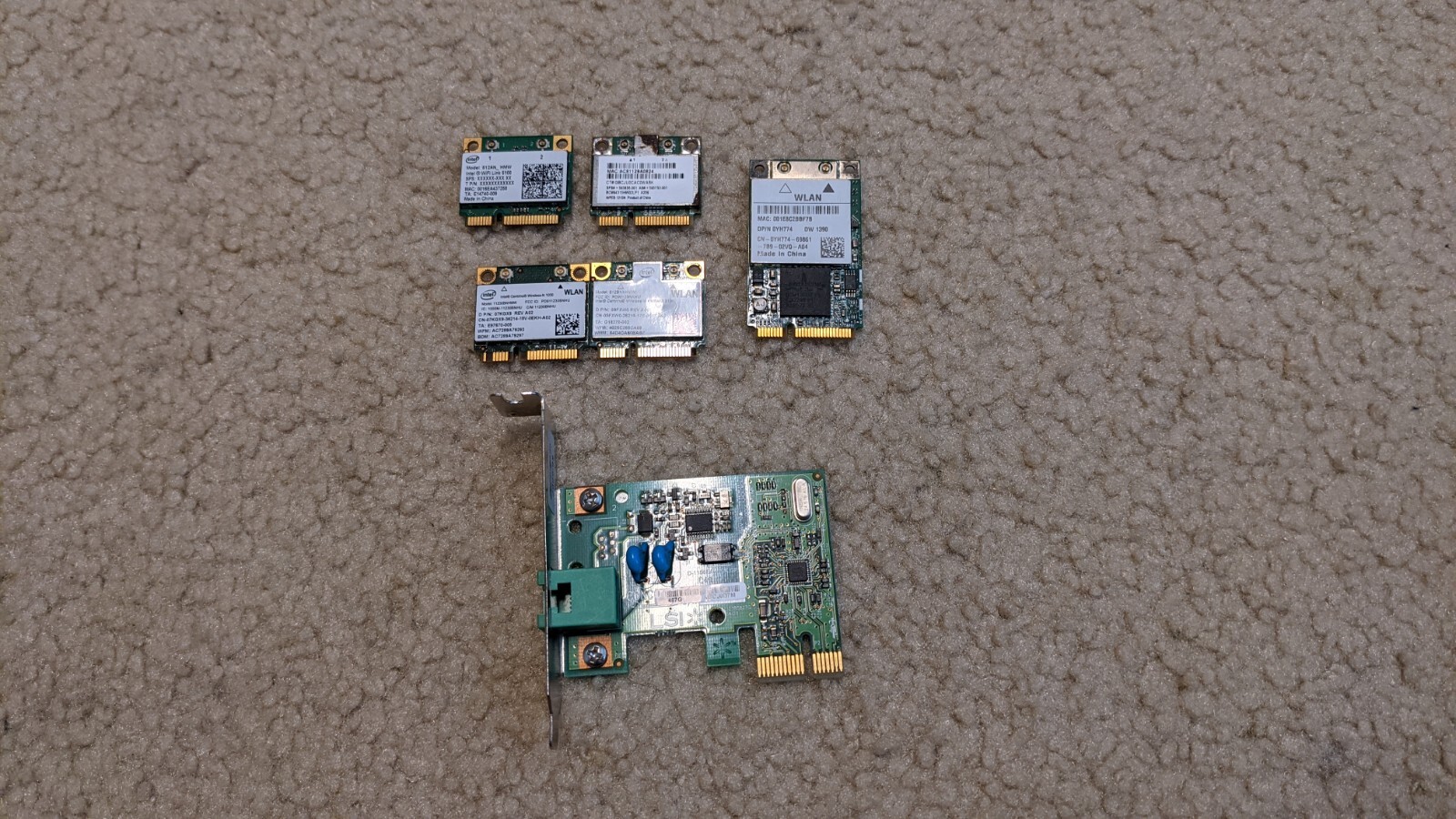 Lot of (5) laptop WiFi cards + (1) Desktop PCI-E Modem *READ ...