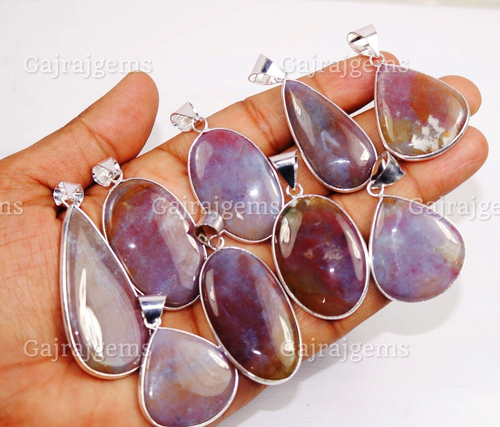 25 Pieces Natural Red Moss Agate Gemstone Silver Plated Bezel Pendant ...
