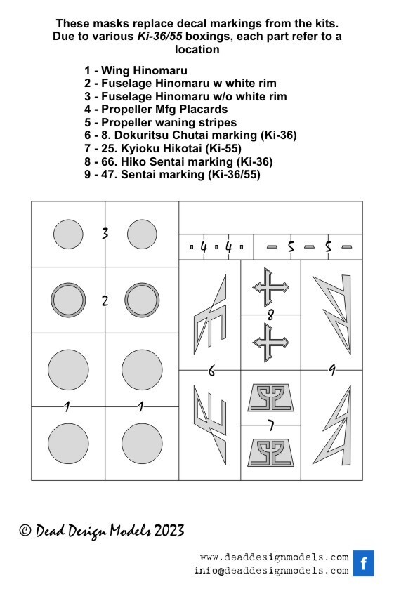 Ki-36/55 Ida Nat. ins. & Markings for 1/72 Fujimi- DEAD Design VM72182 ...