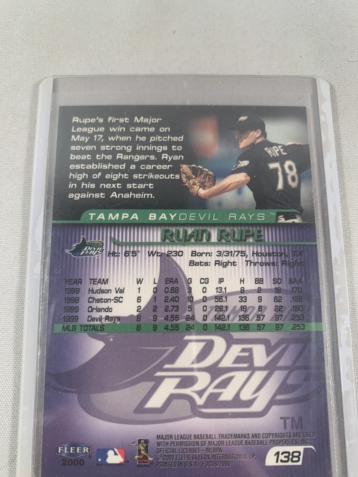 Ryan Rupe Signed Tampa Bay Devil Rays Fleer Focus 2000 Rookie Card Auto ...